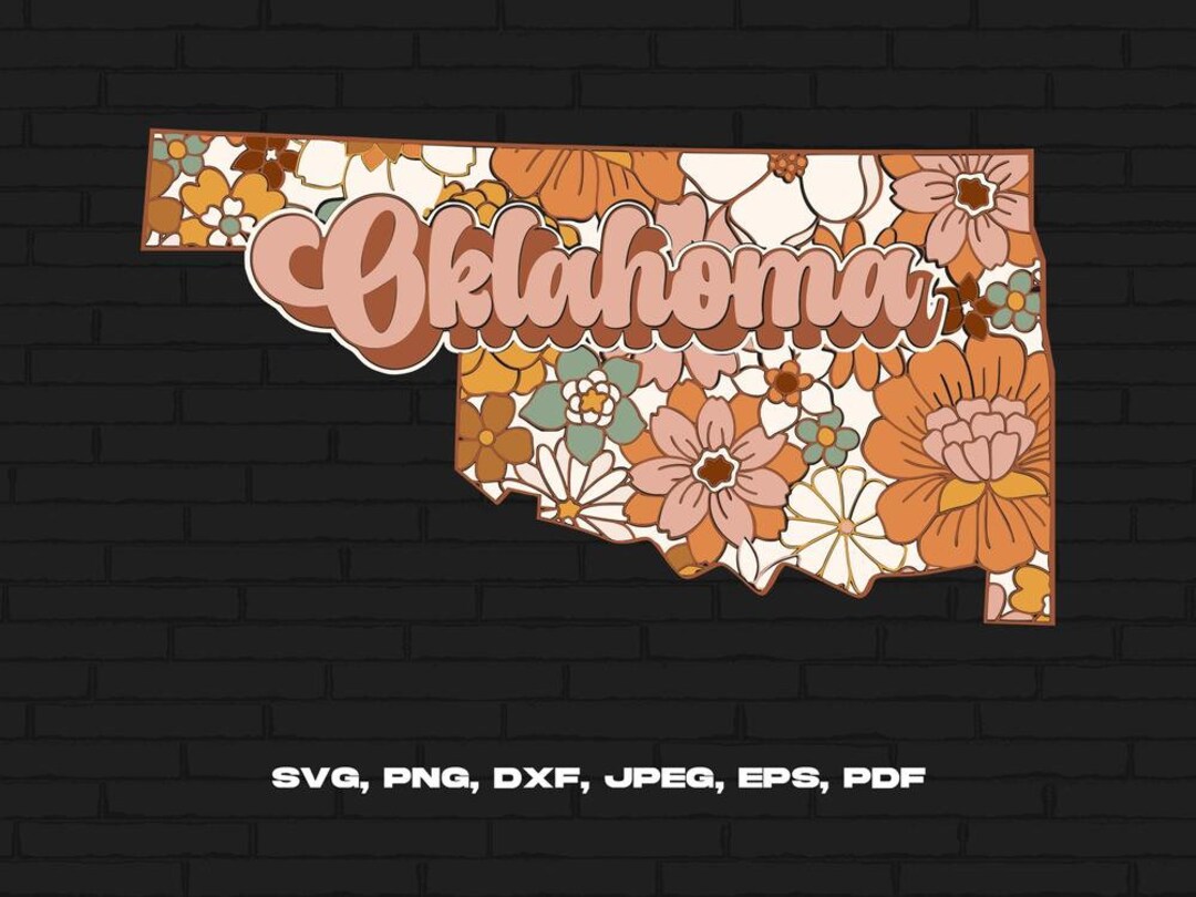 Oklahoma State Svg Png, Oklahoma Map Svg, Retro Oklahoma Flower Svg ...