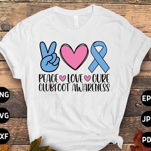 Clubfoot Awareness Svg Png, Peace Love Cure Svg, Pink and Blue Ribbon ...