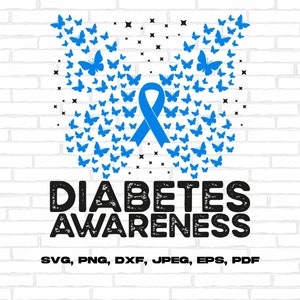 Diabetes Awareness Butterfly Svg Png, Blue Ribbon Svg, Type 1 Diabetes ...