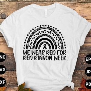 We Wear Red Svg Png, Red Ribbon Week Svg, Drug Free Svg, Red Ribbon ...