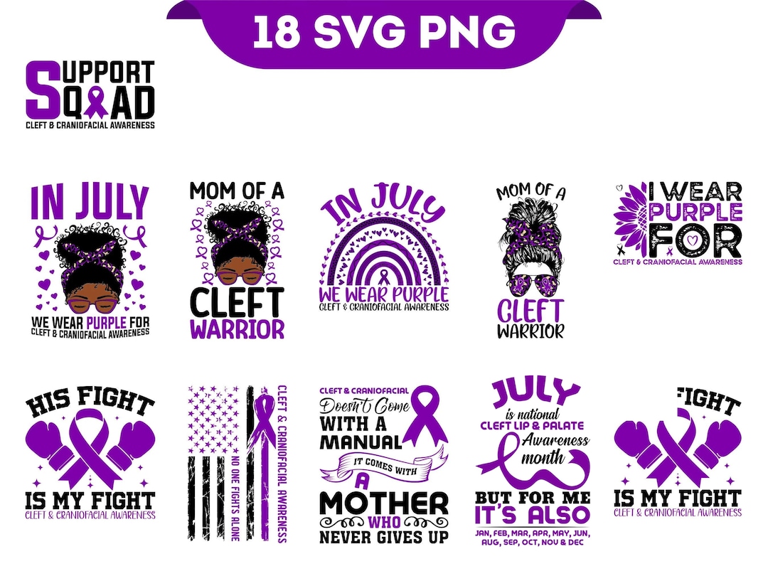 Cleft & Craniofacial Awareness Svg Png Bundle, Purple Ribbon Svg, Cleft ...