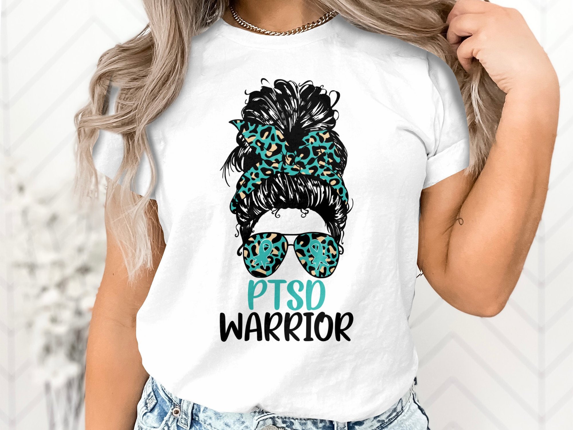 PTSD Awareness Svg Png, PTSD Warrior Messy Bun Svg, Teal Ribbon Post ...