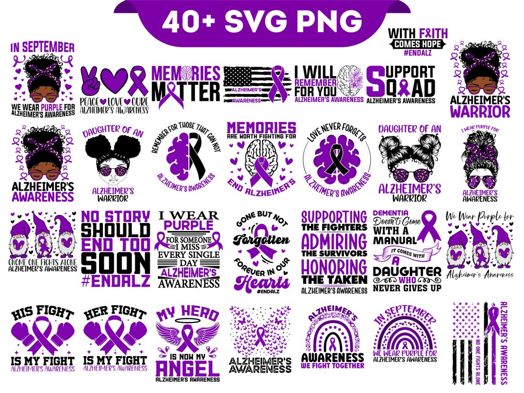 Alzheimer's Awareness Svg Png Bundle, Purple Ribbon Svg, Alzheimer ...