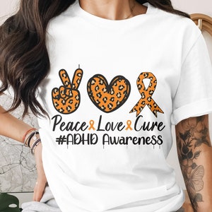 ADHD Awareness Svg Png, Peace Love Cure Svg, Orange Ribbon Svg Cricut ...
