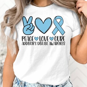 Addison's Disease Awareness Svg Png, Peace Love Cure Svg, Light Blue ...