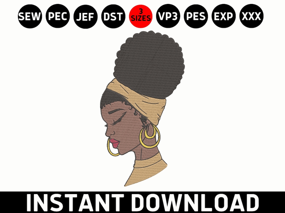 Afro Women Embroidery, African American Woman Head Embroidery, Black ...