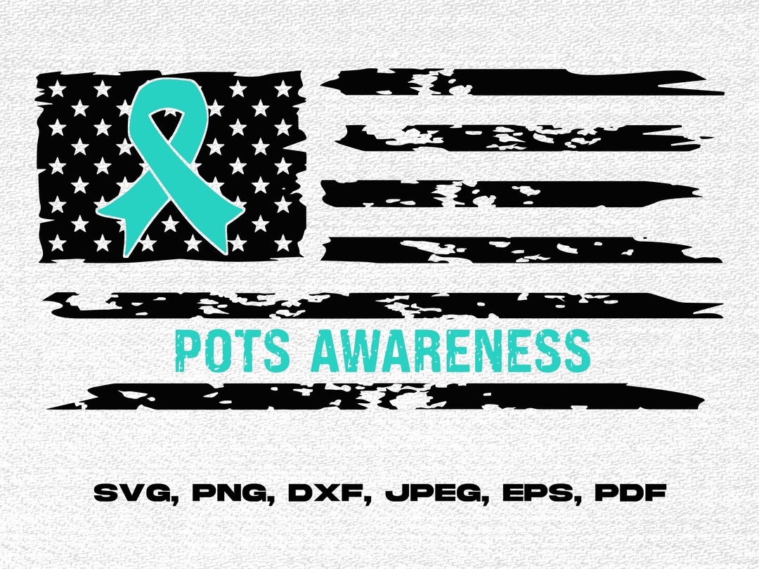 Pots Awareness Flag Svg Png, POTS Syndrome Svg, Turquoise Ribbon Svg ...