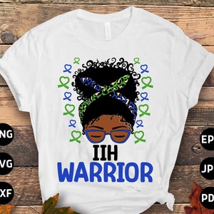IIH Warrior Afro Messy Bun Svg, Idiopathic Intracranial Hypertension ...