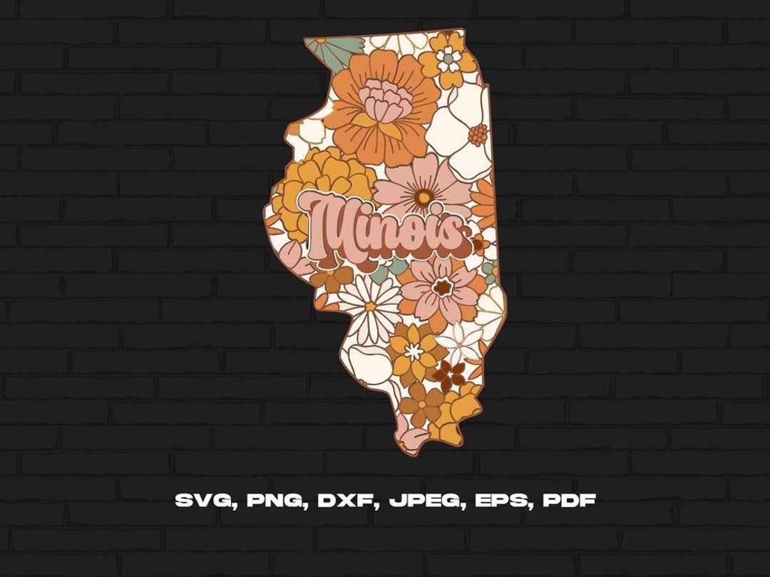 Illinois State Svg Png, Illinois Map Svg, Retro Illinois Flower Svg ...