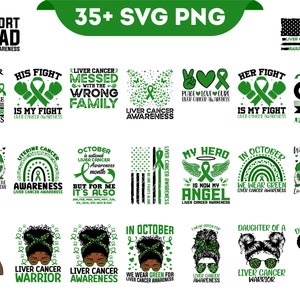 Liver Cancer Awareness Svg Png Bundle, Emerald Green Ribbon Svg, Liver ...