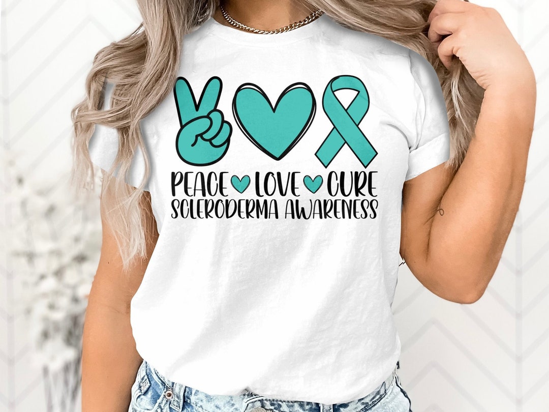 Scleroderma Awareness Svg Png, Peace Love Cure Svg, Teal Ribbon Svg ...