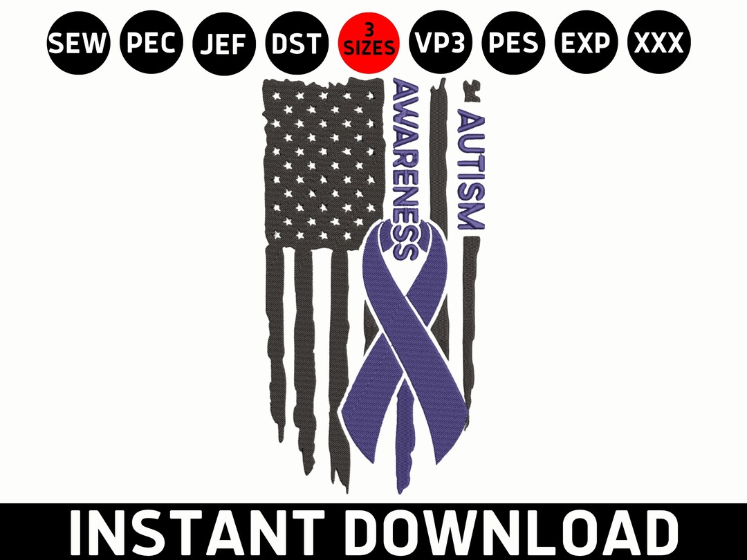Autism Awareness Flag Embroidery Applique DST, Autism Awareness Machine ...
