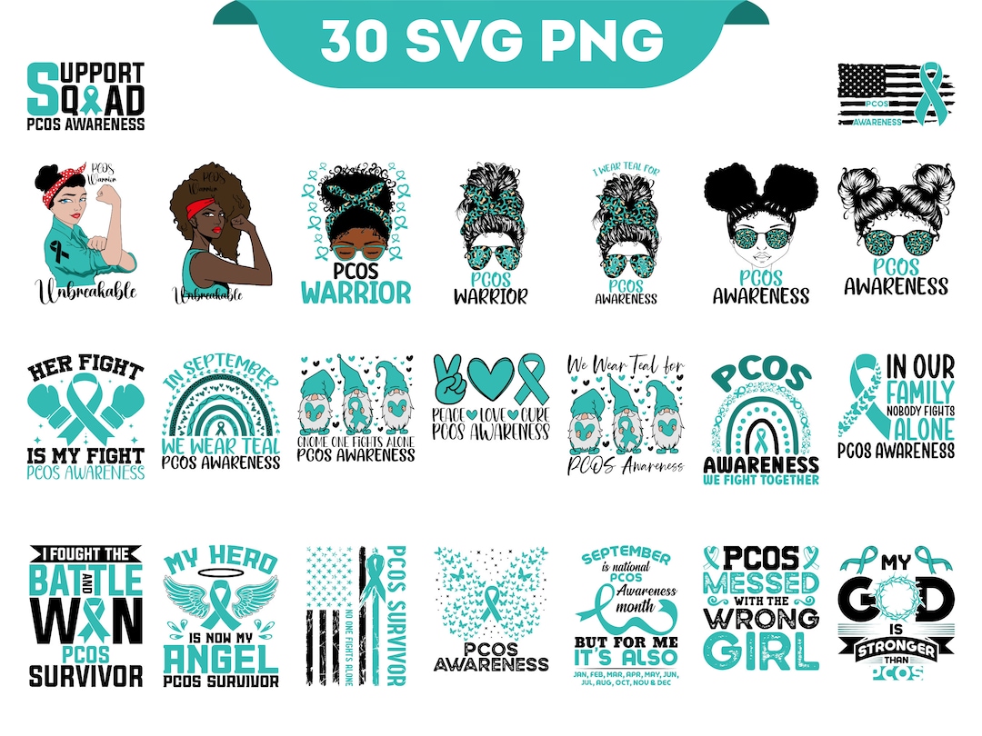 PCOS Awareness Svg Png Bundle, Ovary Syndrome Teal Ribbon Svg, PCOS ...