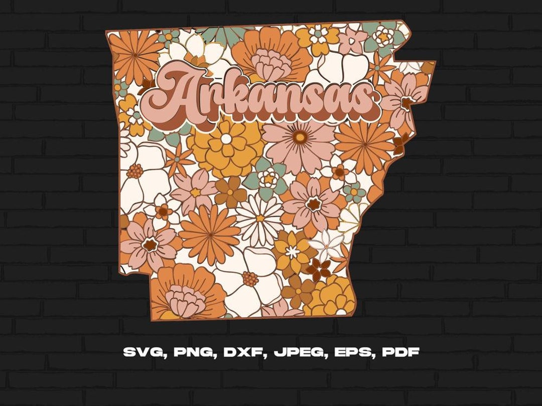 Arkansas State Svg Png, Arkansas Map Svg, Retro Arkansas Flower Svg ...