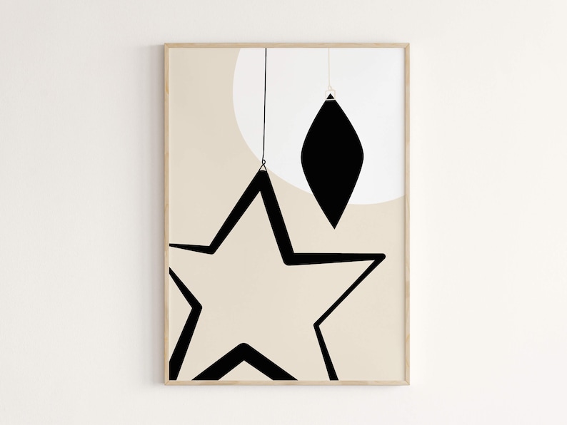 Wall Art: Christmas Star Printable Poster, Beige and Black Modern Print ...