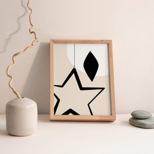 Wall Art: Christmas Star Printable Poster, Beige and Black Modern Print ...