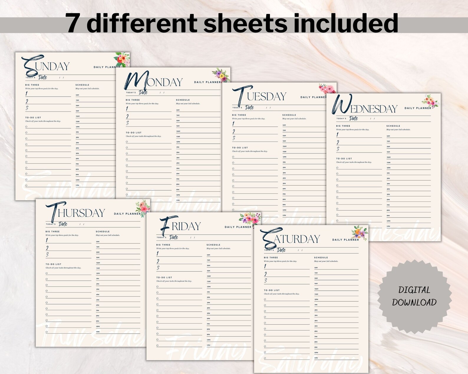 Elegant Floral Printable Planner, 5 Sizes, Fits Happy Planner Classic ...