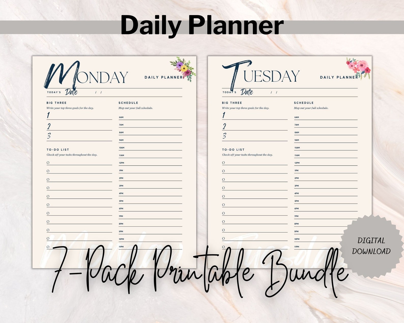 Elegant Floral Printable Planner, 5 Sizes, Fits Happy Planner Classic ...