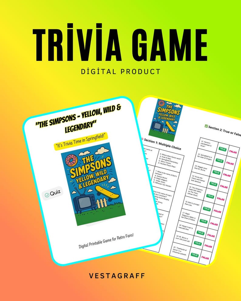 Simpsons Cartoon Trivia| Printable Digital Download | Retro Party Game ...