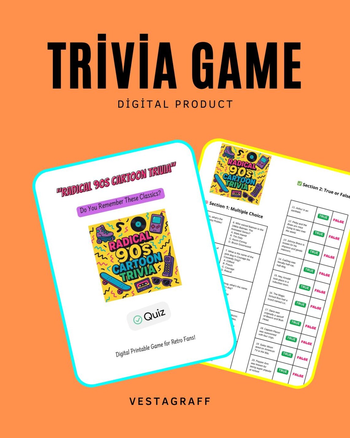 Radical 90s Cartoon Trivia | Printable Digital Download | Retro Party ...