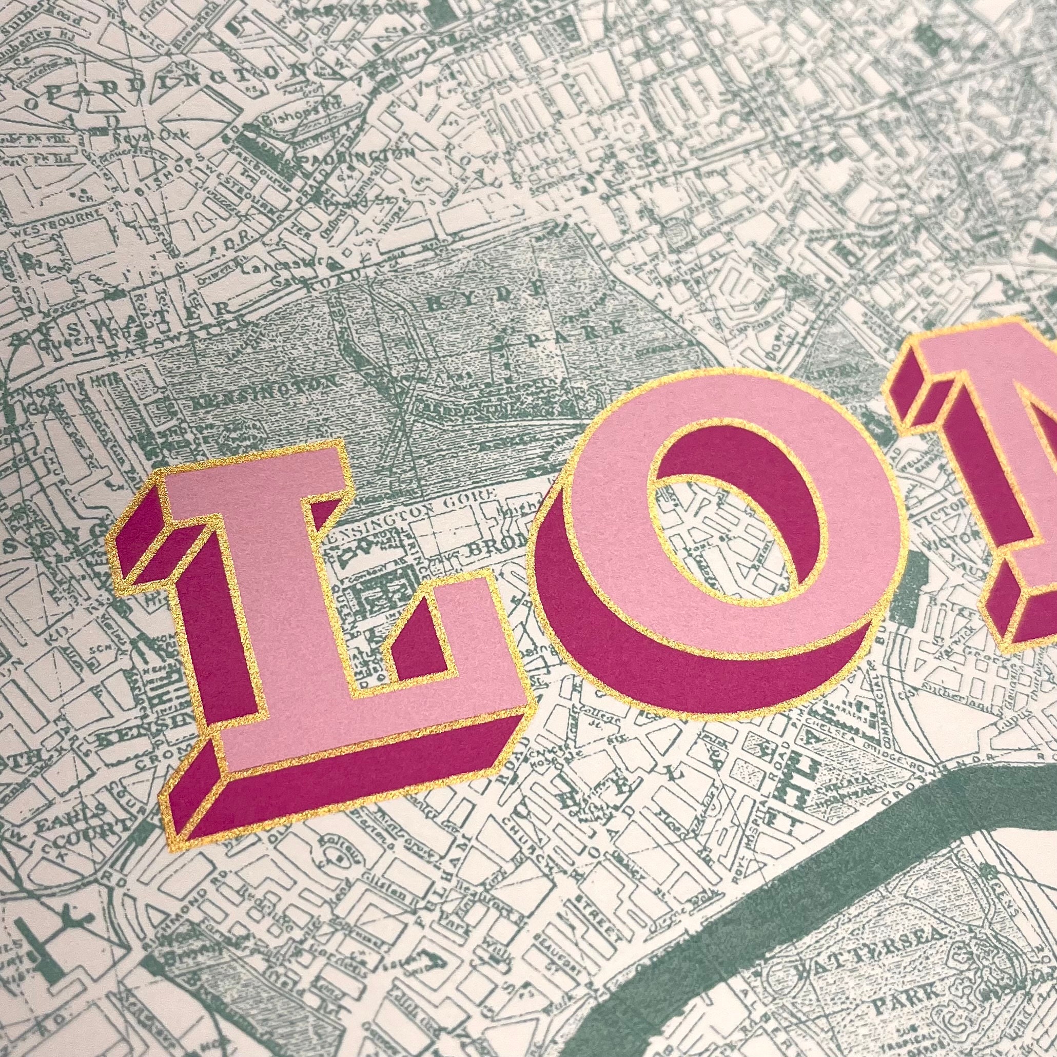 London Map Pink 5 Colour Screen Print (small) - Etsy