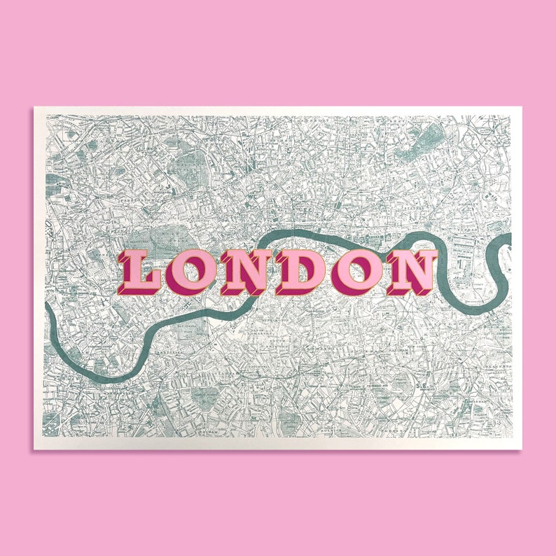London Map Pink 5 Colour Screen Print (small) - Etsy UK