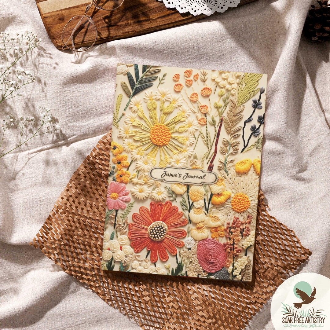 Wildflower Faux Embroidered Journal for Women | Personalized Printed ...