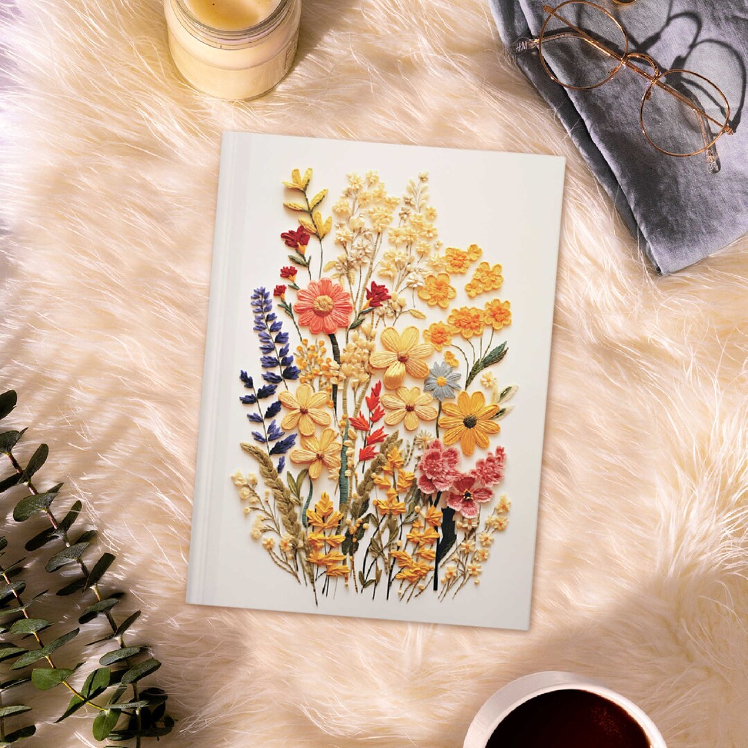 Yellow Wildflower Embroidered Journal Personalized Hardcover Floral ...