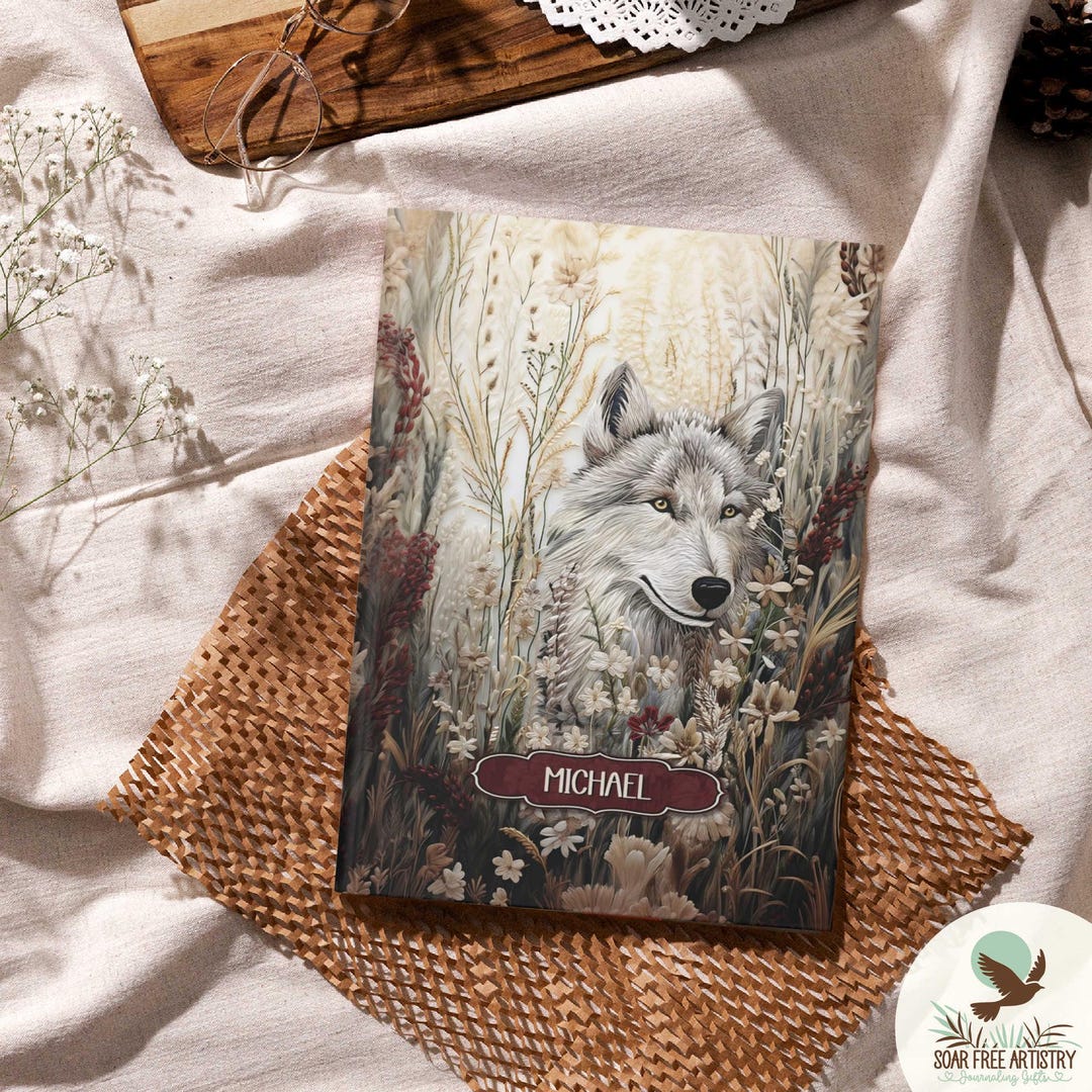 Wolf Journal Notebook | Custom Nature Aesthetic Moonlight Forest Animal ...