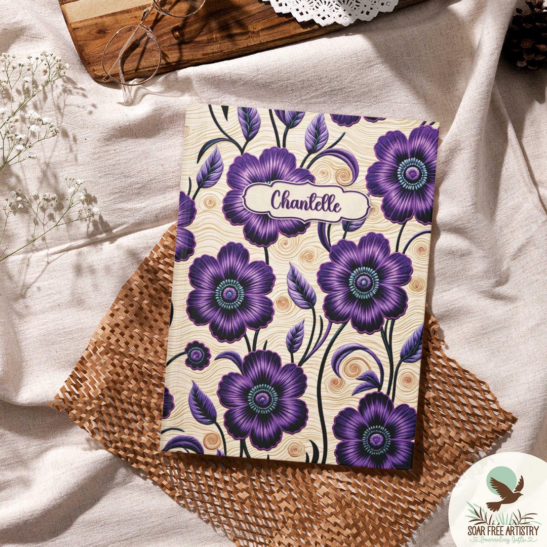 Pretty Purple Violets Journal, Personalized Violet Flowers Notebook for ...
