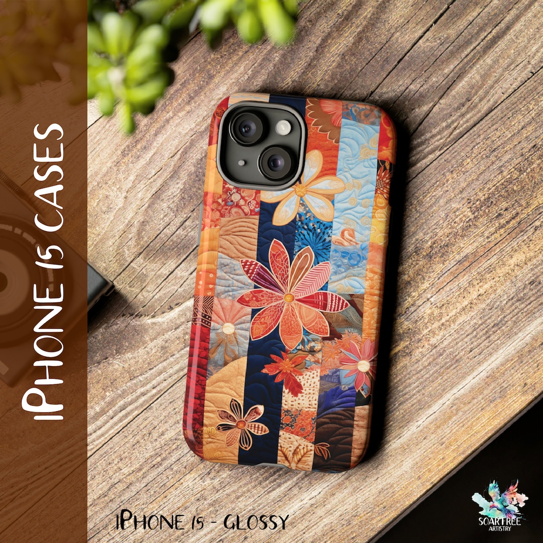 Flower Patchwork iPhone 15 Case Cute Boho Floral Pattern Quilted iPhone ...