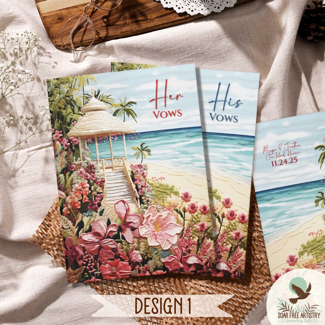 Tropical Beach Wedding Vow Books, His and Hers, Hawaii Wedding Keepsake ...