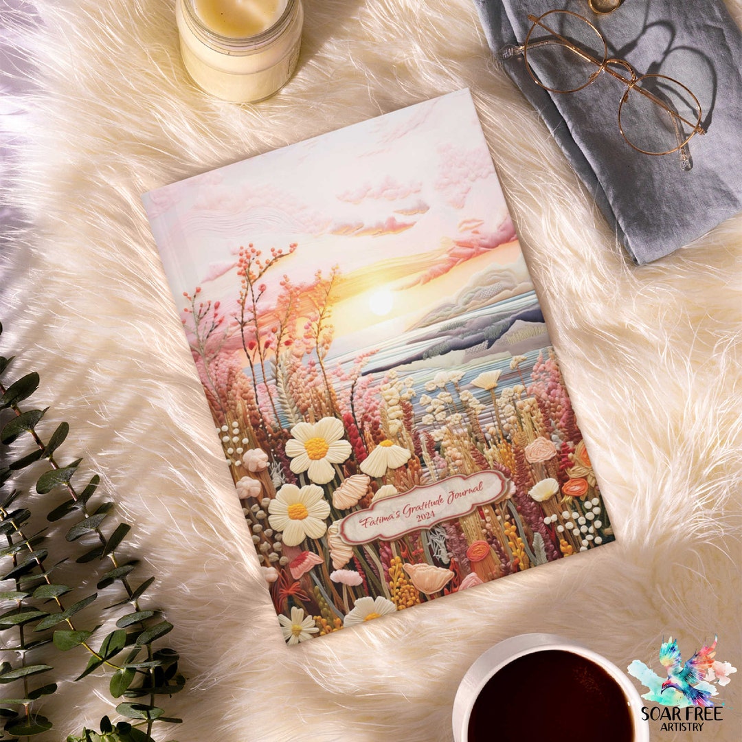 Ocean Sunset Wildflower Journal Seaside Landscape at Dusk Embroidered ...