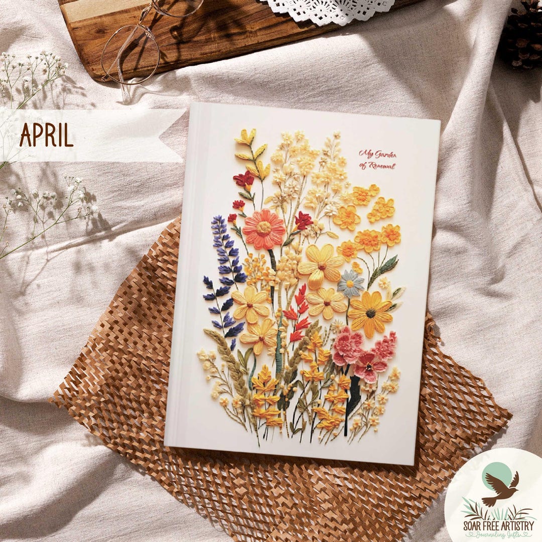 Yellow Wildflower Faux Embroidered Journal | Personalized Floral ...
