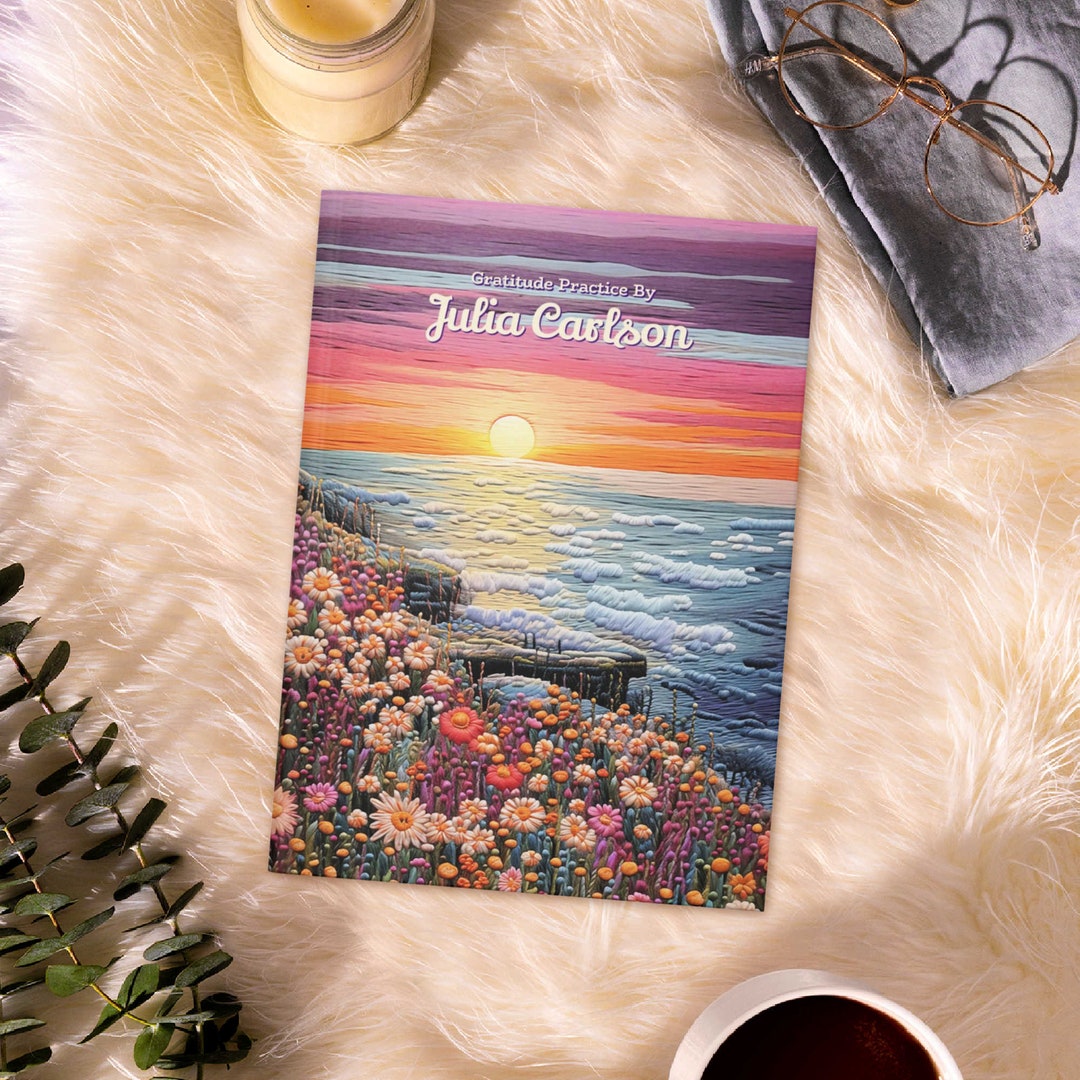 Ocean Sunset Wildflower Journal | Personalized Floral Faux Embroidered ...
