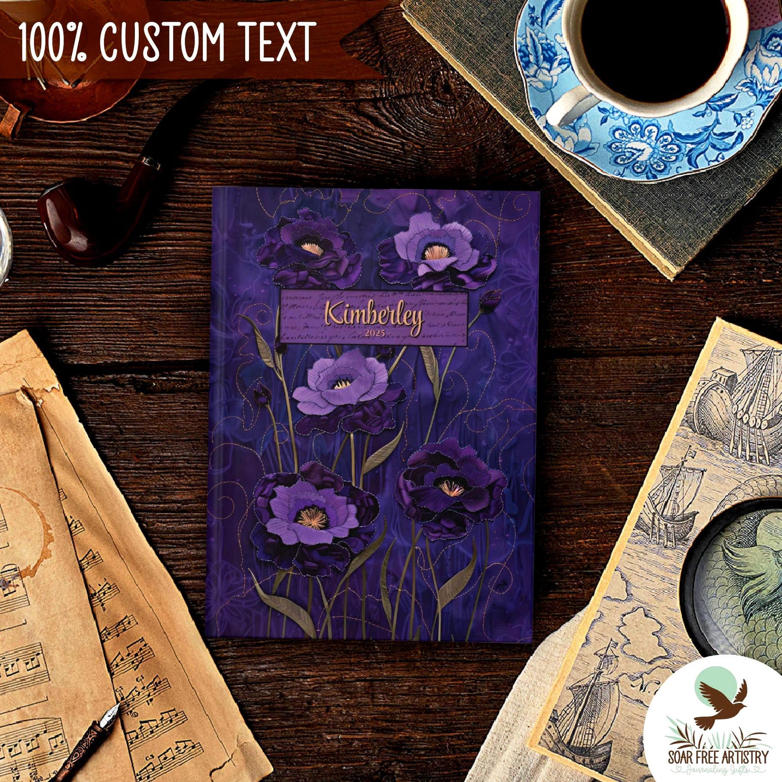 Violet Purple Flowers Journal | Personalized Purple Floral Notebook for ...