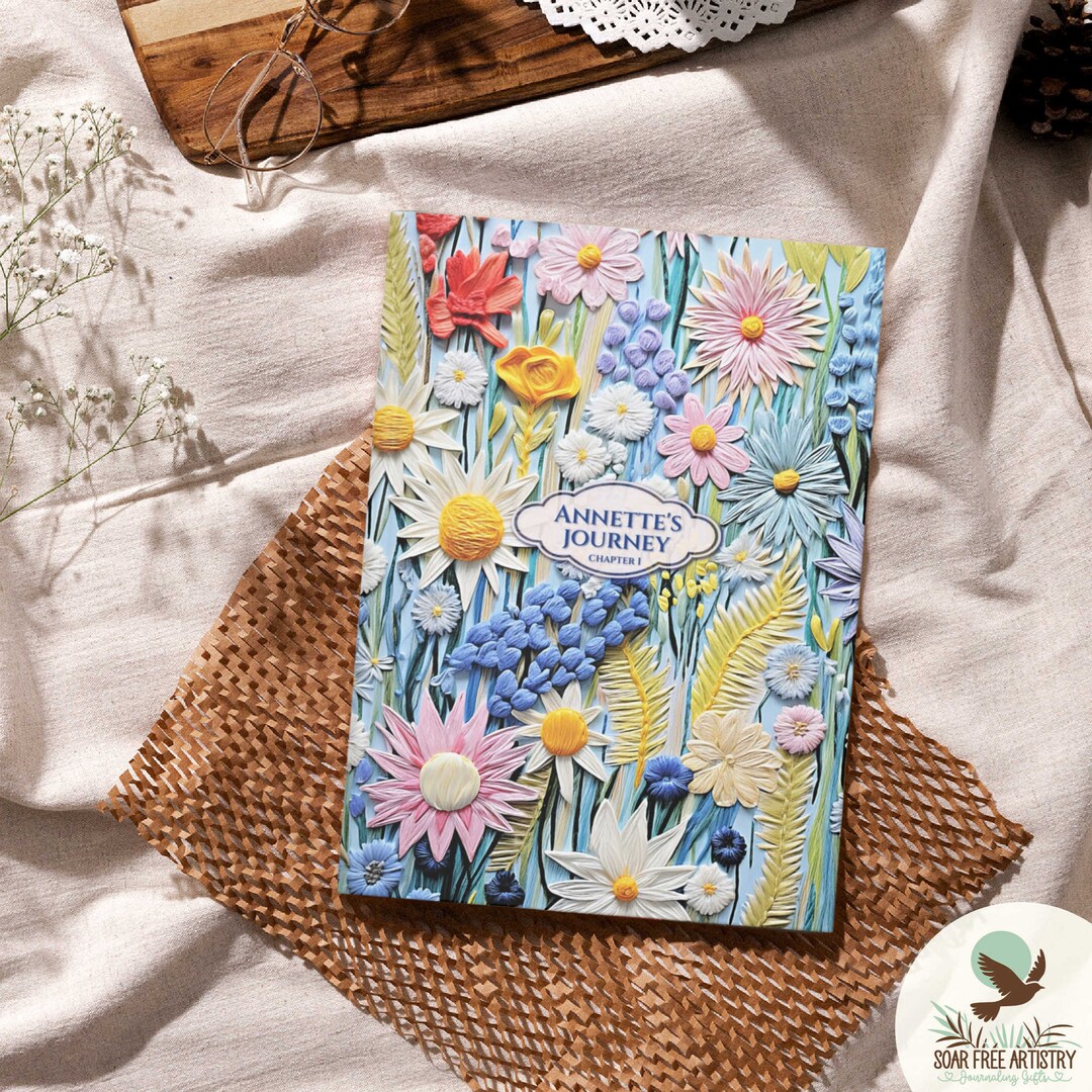 Wildflower Faux Embroidered Journal Personalized Blue Journals ...