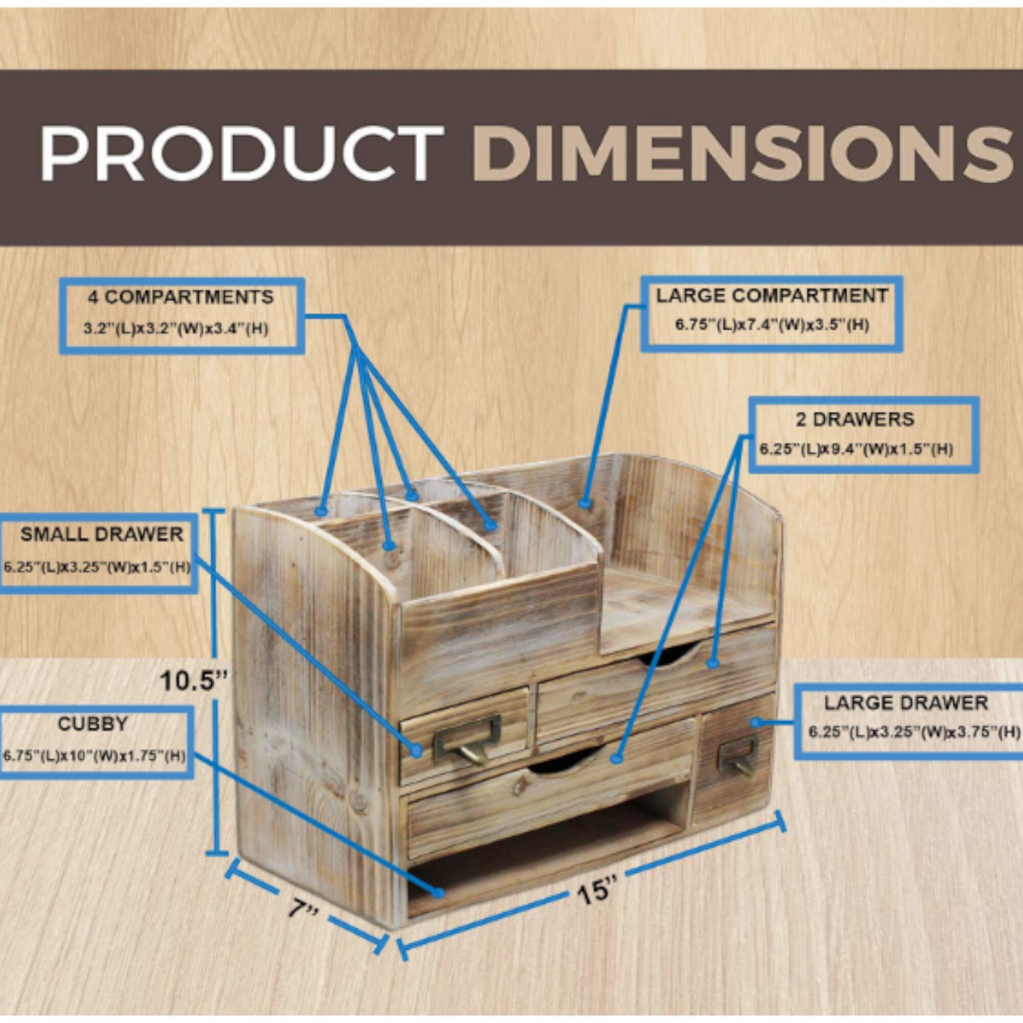 Adjustable Wooden Office Desk Organizer for Desktop, Tabletop, or ...