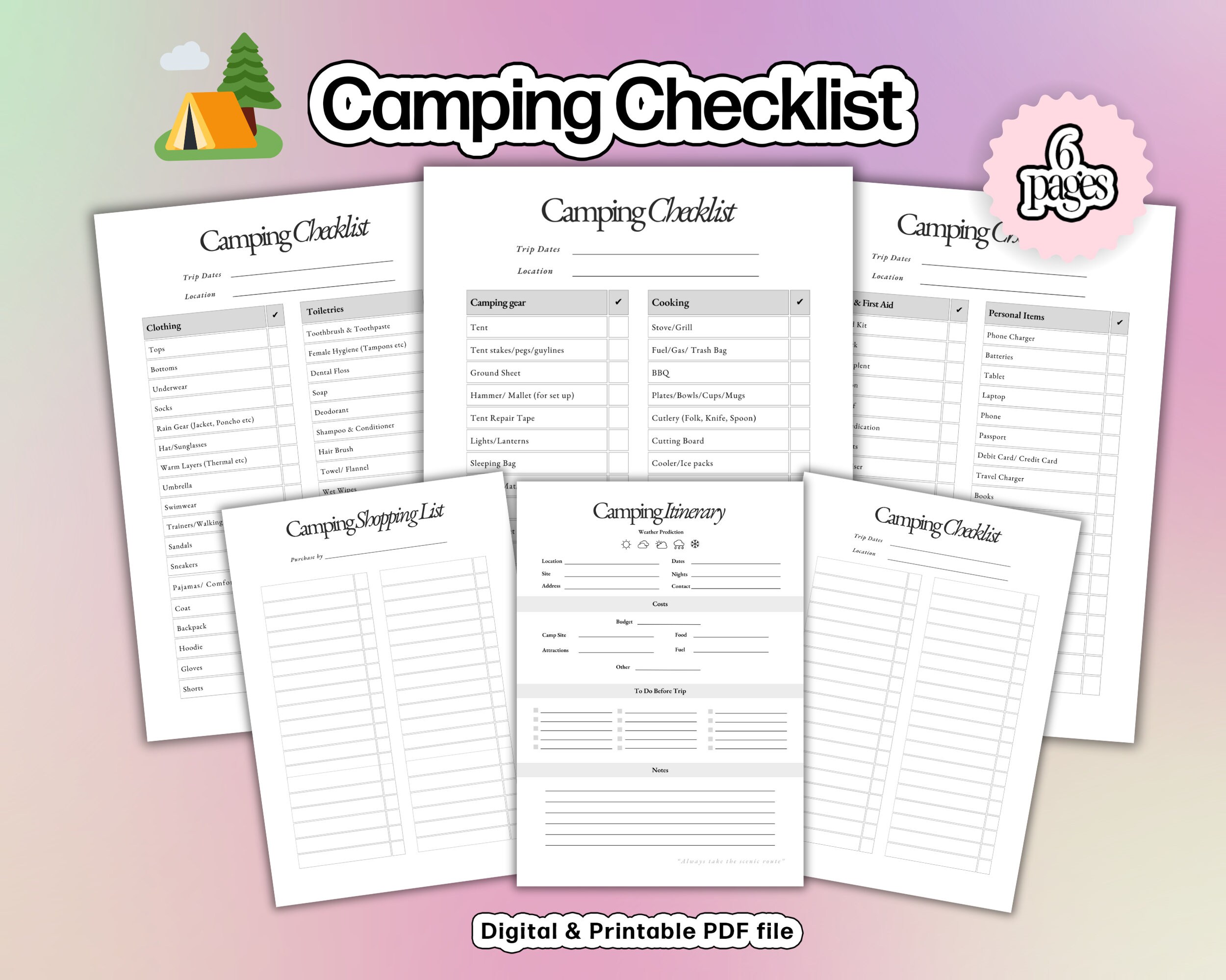 Camping Checklist Camping Planner Camping Itinerary - Etsy