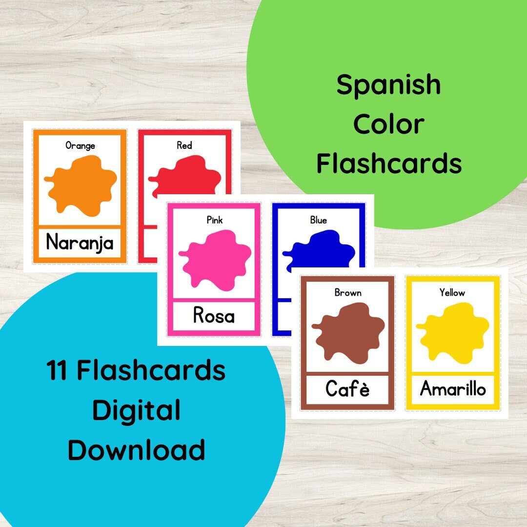 Spanish Color Flashcards, Bilingual English and Spanish, Learn Spanish ...