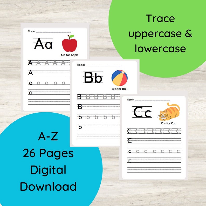Buy Trace the Alphabet Printable Worksheets, 26 Letters, Uppercase ...