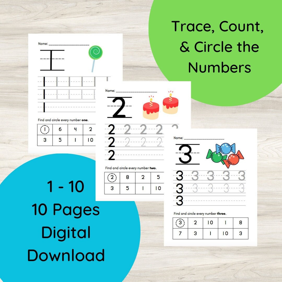 Learn & Trace Numbers 1 10 Printable Worksheets Trace - Etsy