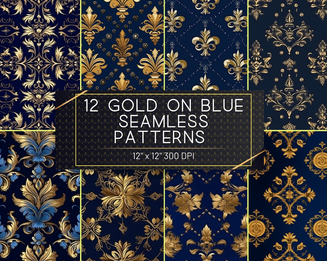 Golden Elegance: Regal Blue and Gold Seamless Patterns, Seamless File ...