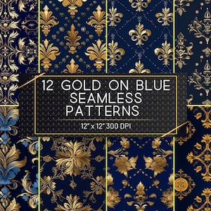 Golden Elegance: Regal Blue and Gold Seamless Patterns, Seamless File ...