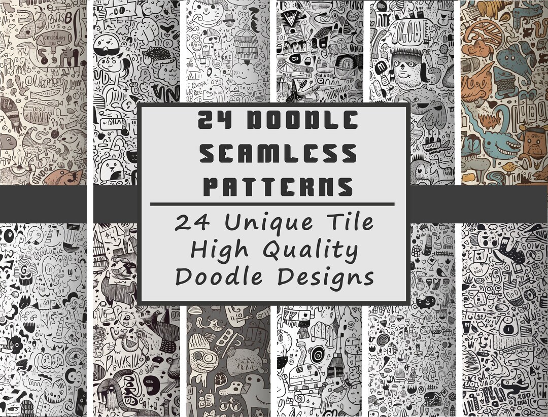 24 Seamless Doodle Patterns Pack, Cartoons, Wallpaper, Scrapbook Paper ...