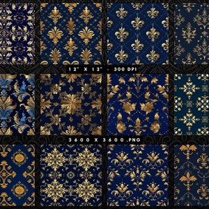 Golden Elegance: Regal Blue and Gold Seamless Patterns, Seamless File ...