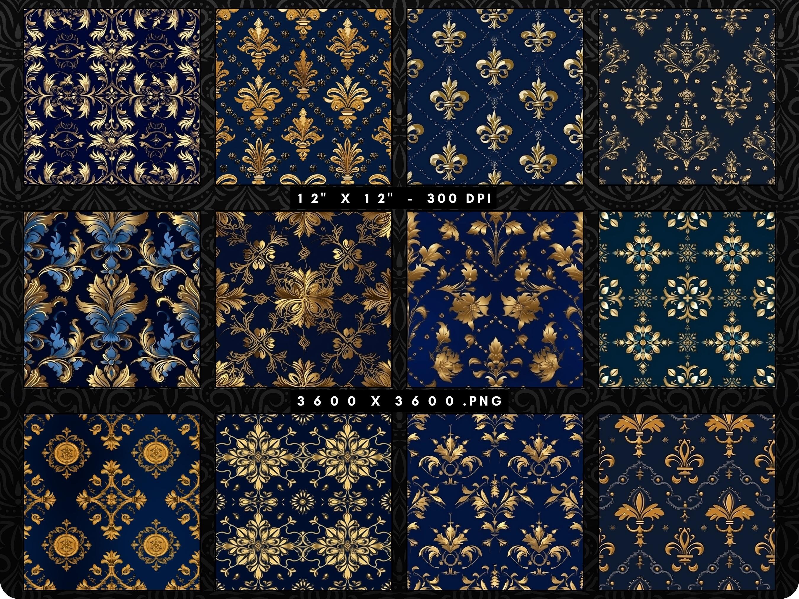 Golden Elegance: Regal Blue and Gold Seamless Patterns, Seamless File ...