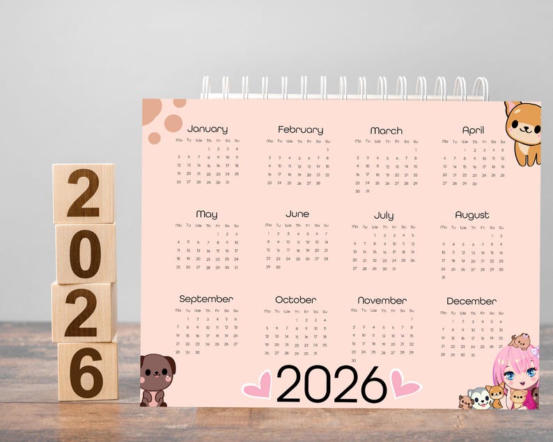 2026 Printable Kawaii Animal Calendar for Wall Decor, Gifts ...