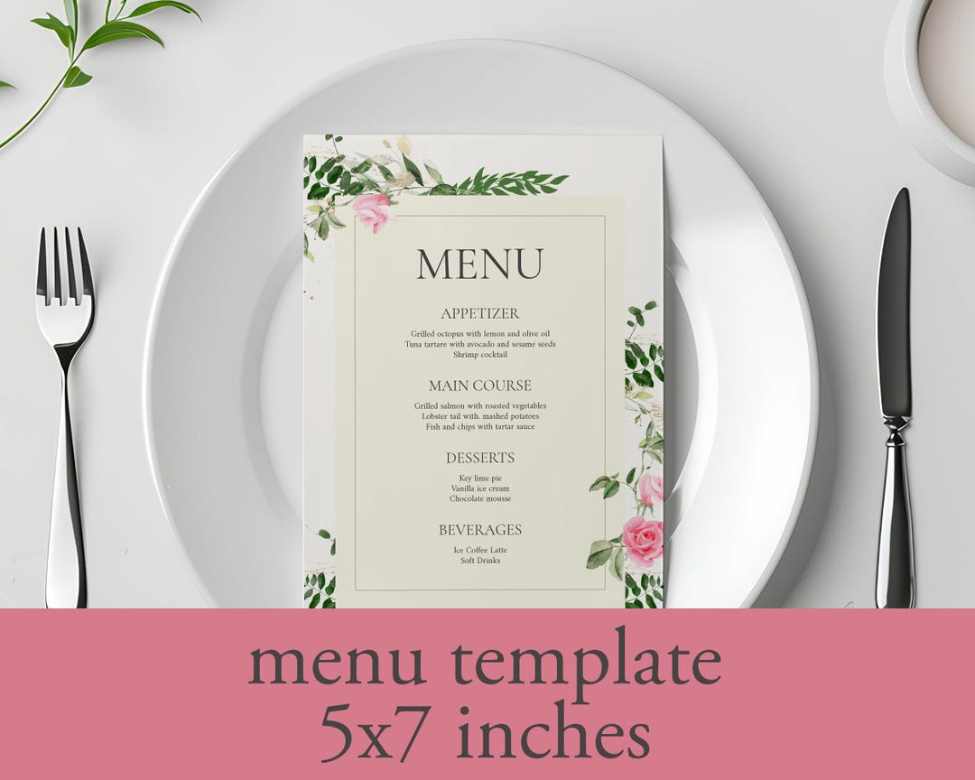 Editable Floral Menu Card Printable | Elegant Dinner Menu Template ...