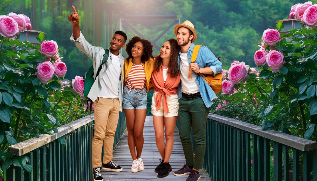 High-quality Rose Garden Bridge Digital Background | Perfect for ...